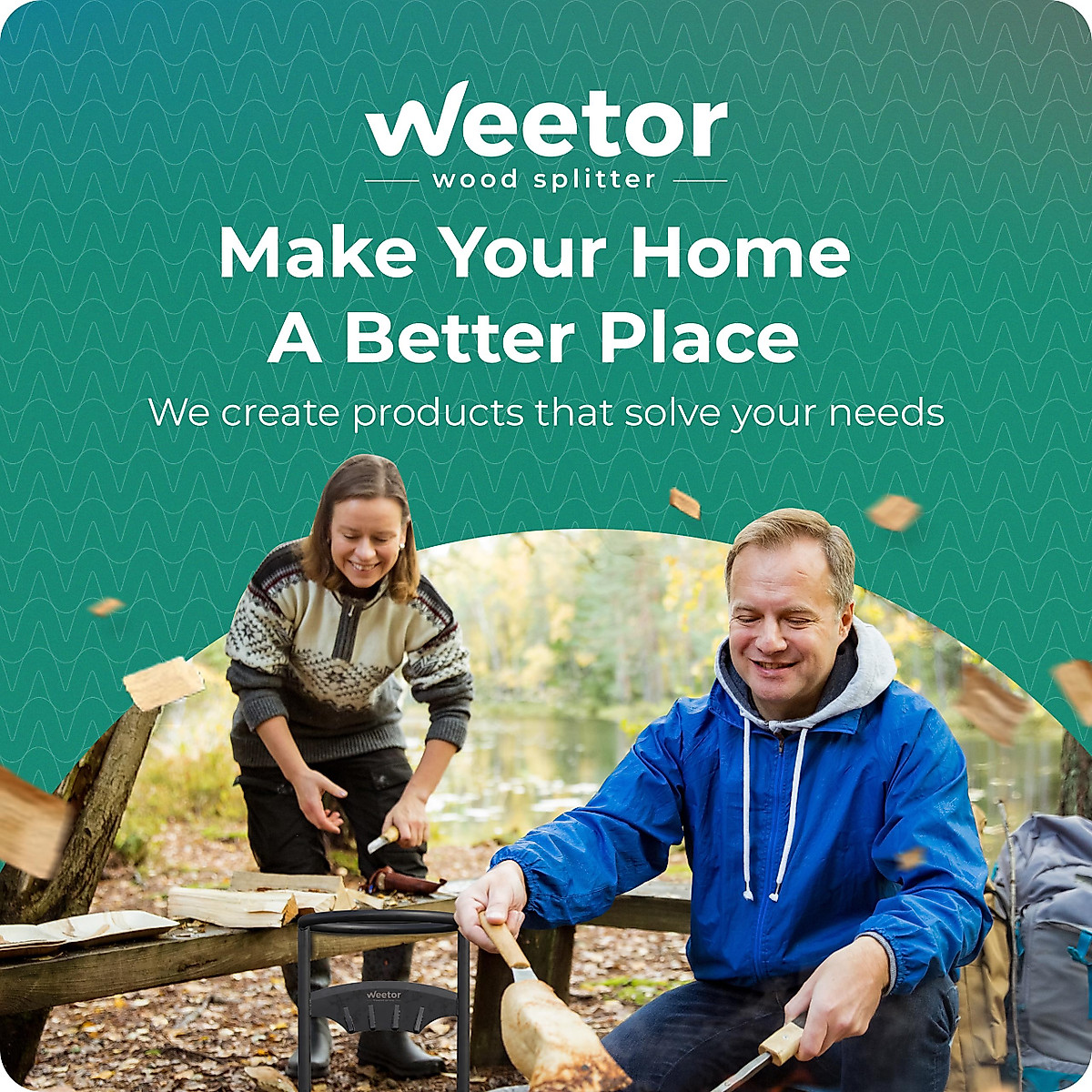 WEETOR Wood Splitter Tool - High-Carbon Steel Kindling Splitter for Wood - Lightweight & Portable Log Splitting Wedge for Camping, Fireplace, Cooking & More - Secure & Convenient Firewood Splitter