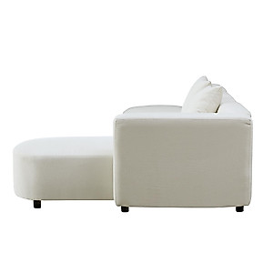 Merax Modern Upholstered L-Shape Sofa Couch with Chaise and 2 Pillows, 4-Seater Couch with Plastic Legs for Living Room Bedroom Office (Beige)