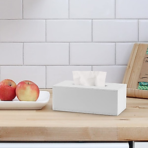 Tissue Box Cover, PU Leather Tissue Box Holder Rectangular Tissue Holders for Home/Office/Car Decoration 9.92"X5.51"X3.62" - White