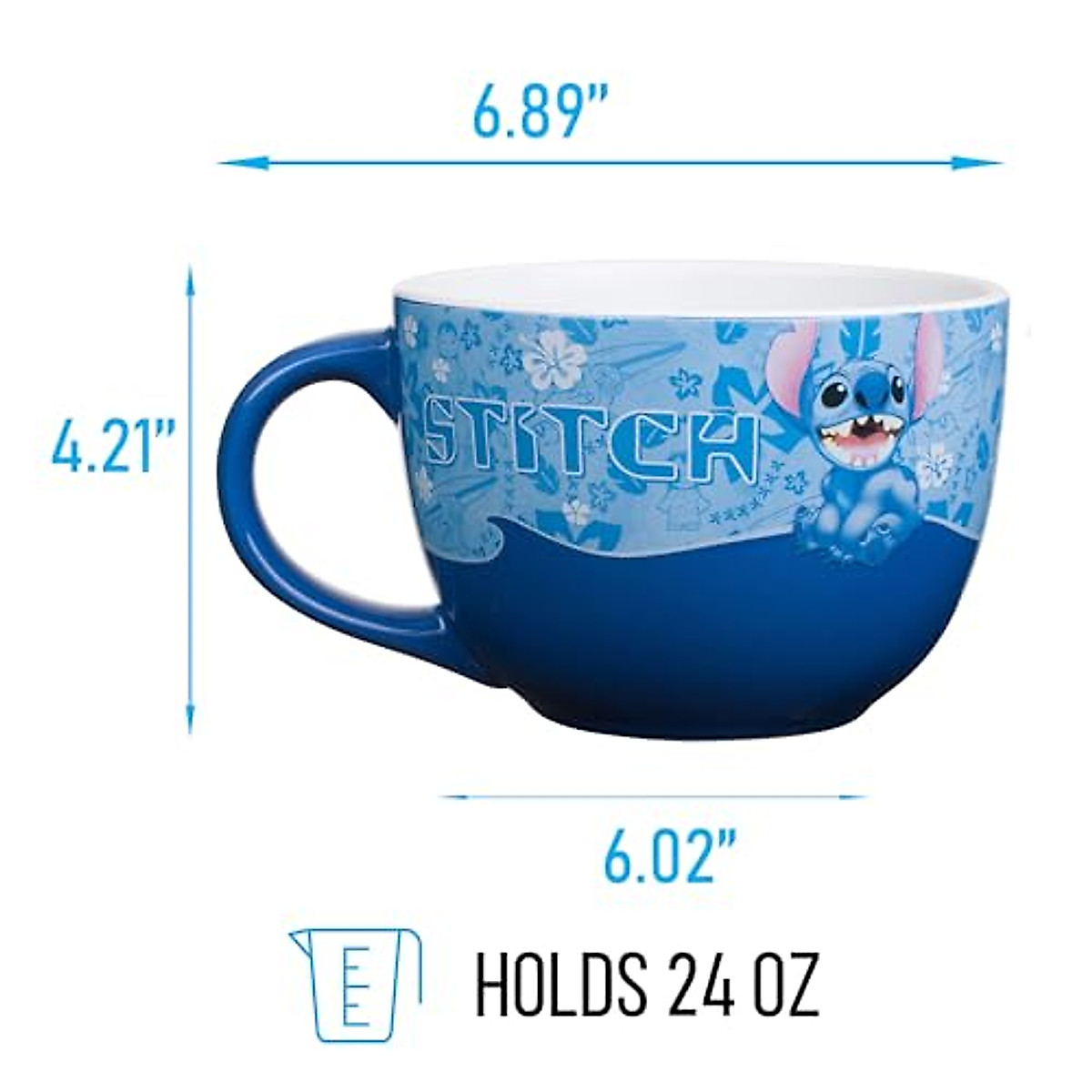 Silver Buffalo Lilo and Stitch Wavy Style Ceramic Soup Mug, 24-Ounces