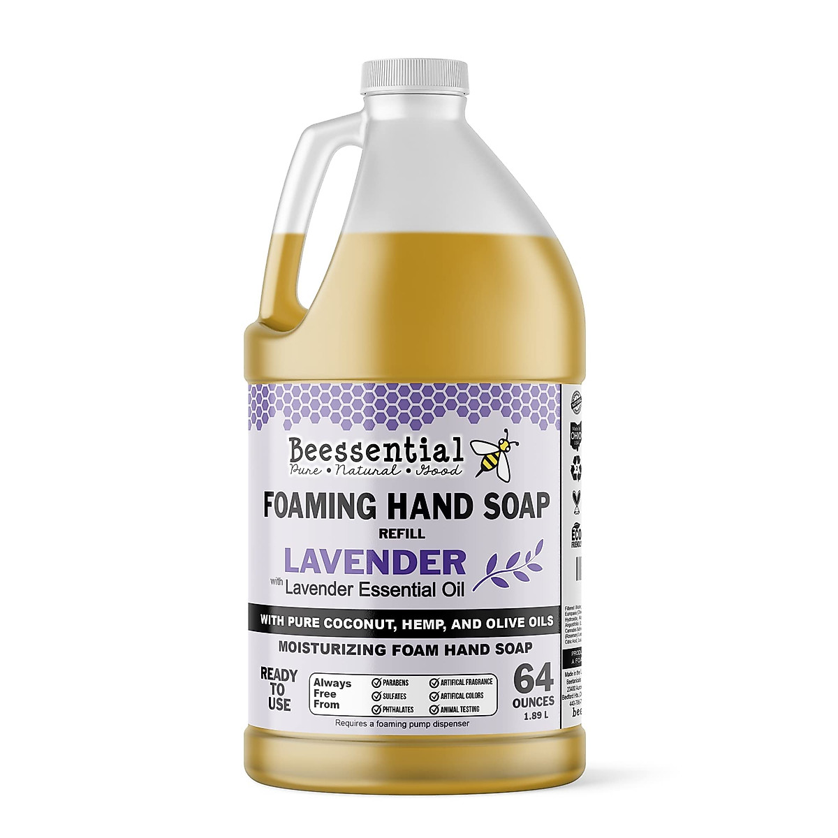 Beessential All Natural Bulk Foaming Hand Soap Refill, 64 oz Lavender | Made with Moisturizing Aloe & Honey - Made in the USA