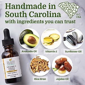 Organic Vitamin E Oil for Skin & Scars |100% Pure Natural Vitamin E Serum Hand Made in South Carolina | 15000 IU Vitamin E for Face & Hair| Non-GMO, Gluten & Cruelty Free, Vegan | Unscented 1 Fl Oz