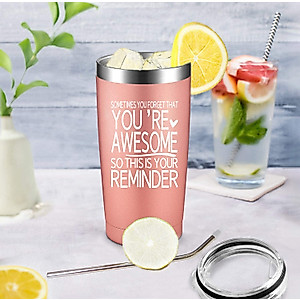 FANCYCOOL Thank You Gifts, Funny Inspirational Birthday Gifts for Women, Best Friends, Daughter, Sister, Mom, Her, Wife, Teacher, Coworker, Insulated Tumbler with Keychain, 20 Ounce Rose Gold