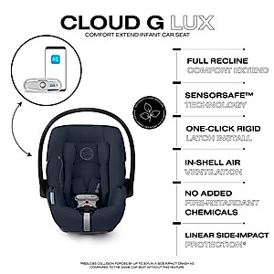 Cybex Cloud G Lux Comfort Extend Infant Car Seat with Anti-Rebound Base, Load Leg, Linear Side Impact Protection, Latch Install, Ergonomic Full Recline, Extended Leg Rest, Ocean Blue