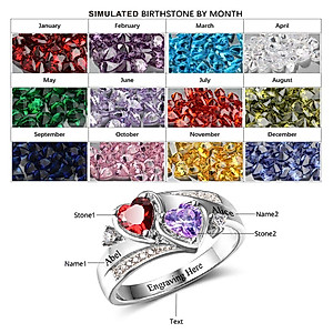 GLAMCARAT Personalized mothers ring with 2 birthstones family jewelry gift for her promise ring customized name engraved ring (8)