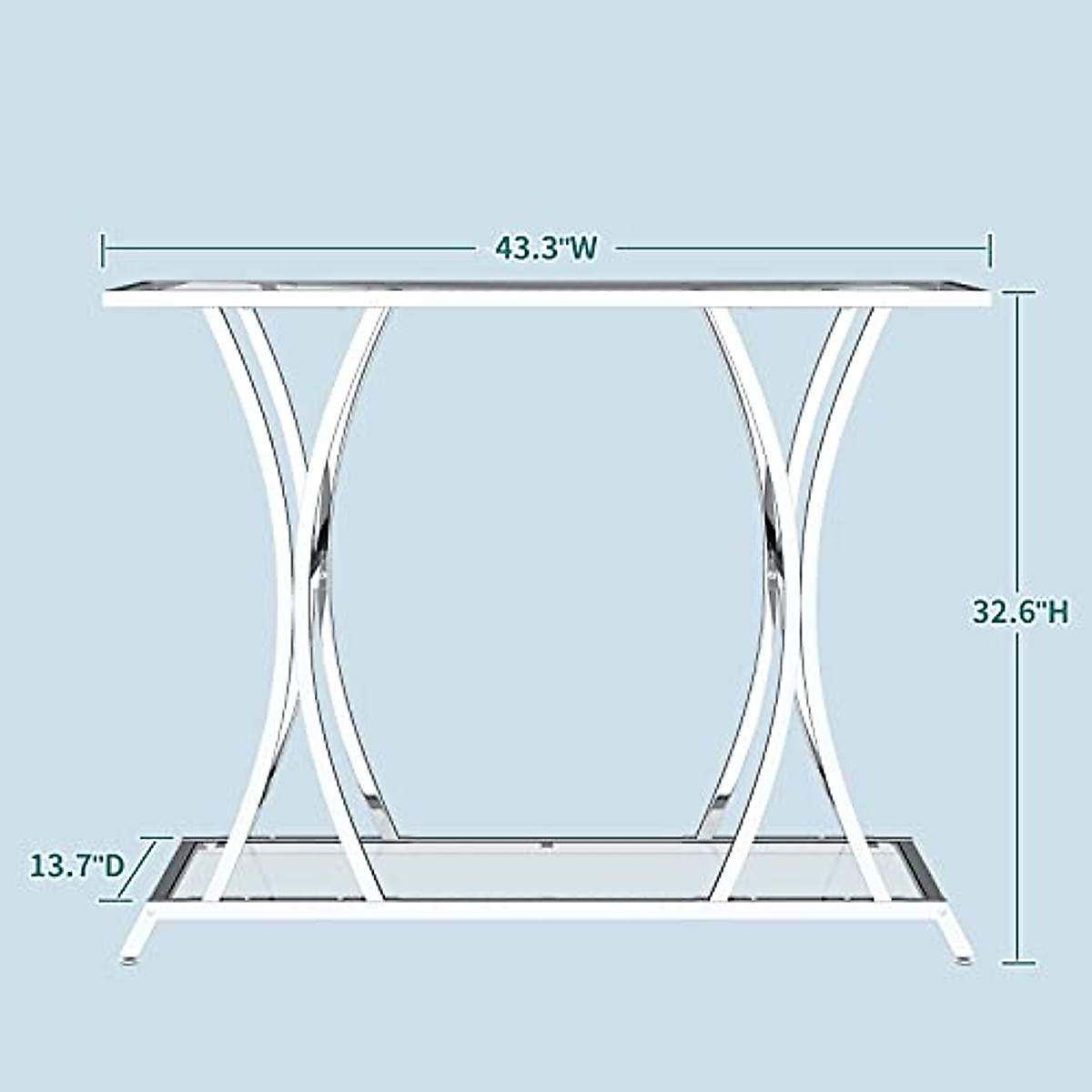 ASYA 2-Tier Glass Entryway Table, Console Tables for Entryway with Chrome Frame, Silver Glass Sofa Table for Entryway, Living Room, Chrome Finish