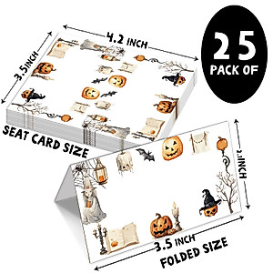 Set of 25 Halloween Tent Table Place Card Party Table Place Tent Labels, Editable Name of Place Cards, Collapsible, Halloween Thanksgiving Birthday Buffet Dinner Party Decorations - JY891
