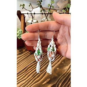 Succulent in a Pot Macrame Earrings -Bohemian Style - Lightweight Quality Earrings
