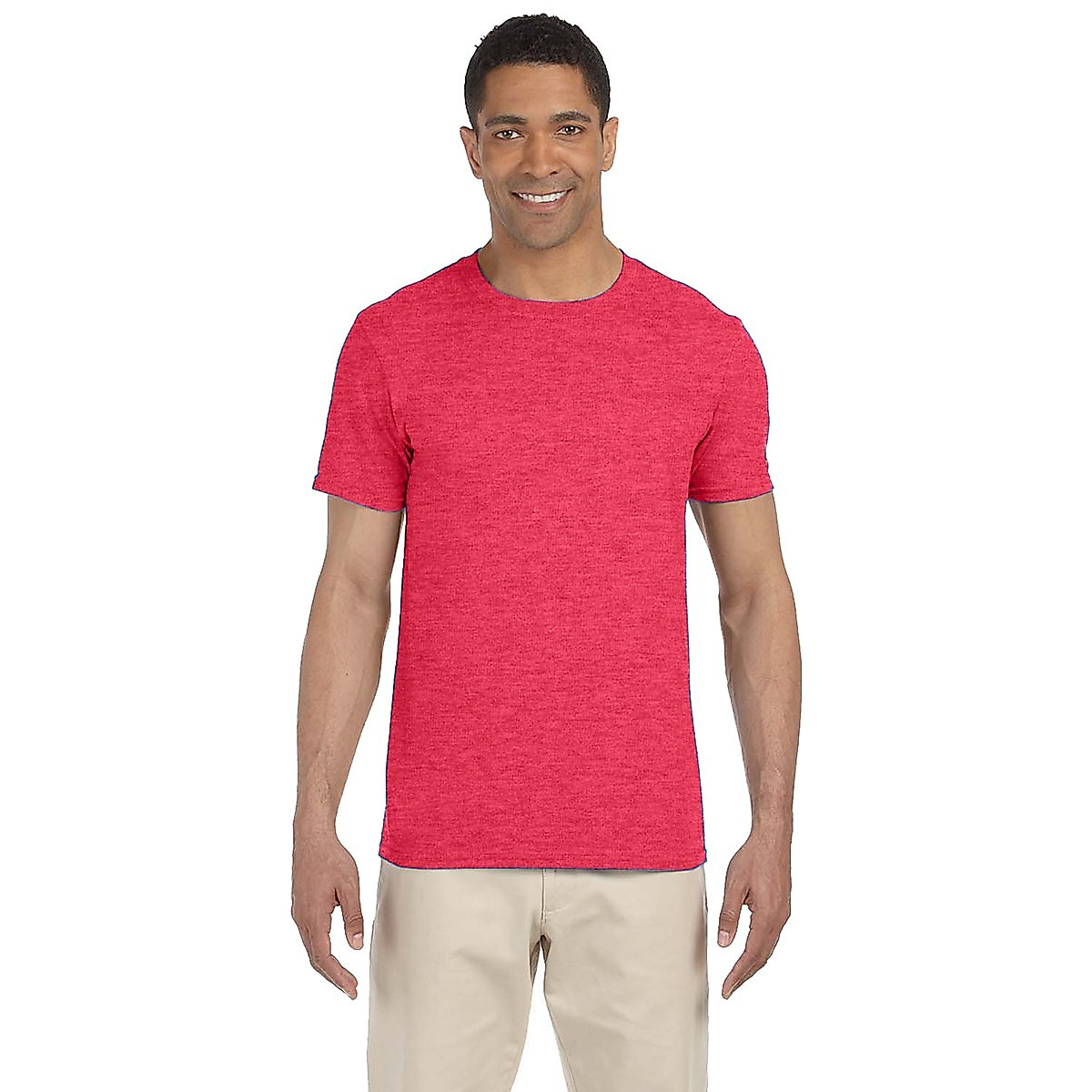 Gildan Men's Softstyle Double-Needle T-Shirt, Small, Heather Red