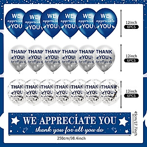 We Appreciate You Decorations Blue Silver Appreciate You Banner with 18 pcs Balloons Thank You Yard Sign for Teacher Employee Staff Poaster Doctors Nurse Volunteer Appreciation Week Party Decor