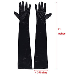 Xuhan Women's 21" Long Full Finger Evening Satin Gloves (Black)
