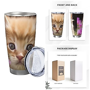 Cute Cat Tumbler with Lid and Straw 20oz Stainless Steel Car Cup for Hot and Cold Drinks, Double Wall Insulated Travel Coffee Mug Reusable Drink Thermos Cup Birthday Gifts