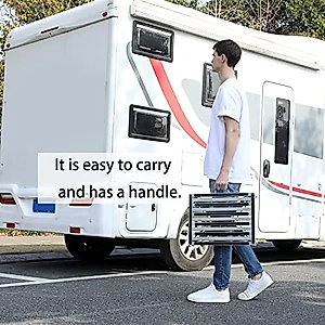 Homeon Wheels 19" x 14.5" Large RV Step Stool, 1,500lbs Adjustable Height Aluminum Folding Platform Step Sheath Non-Slip Rubber Feet, Reflective Stripe, Handle, RV T Level RV Steps
