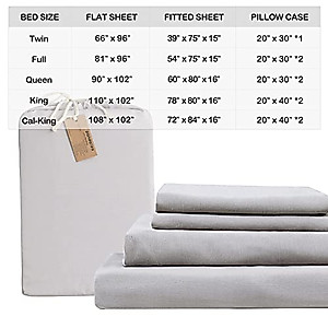 Light Grey Linen-Textured 55% Viscose from Bamboo 45% Cotton Sheets Set Queen Size, Soft Cool & Breathable Sheets for Hot Sleepers, Durable Natural Organic Bed Sheets 16" Deep Pocket - 4 Piece