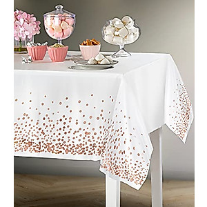 Prestee Rose/Gold Tablecloths, 4pk, 54"x108" | Gold Dot Disposable Tablecloths | Plastic Tablecloth | Rose Tablecloths | Plastic Table Cover | Paper Tablecloths for BBQ, Party, Fine Dining, Wedding
