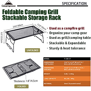 CAMPINGMOON Campfire Grill Storage Rack Camping Grill Steel Foldable Stackable T-238