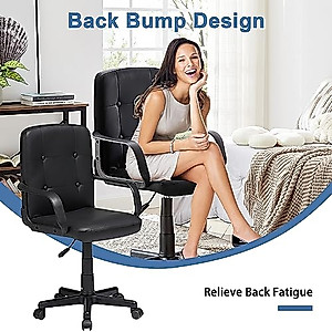 VECELO Home Office Desk Chair with Armrests,Mid Back Adjustable Height, 360-Degree Swivel, 330 Pound Capacity, Black, Set of 1