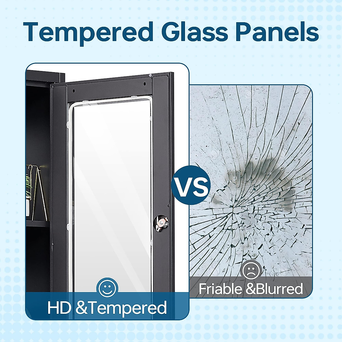 PEUKC Display Cabinet with Glass Doors, Curio Cabinets with 4 Adjustable Shelves, Locking Glass Cabinet Display Case for Home, Office, Clinic, Pantry, Assemble Required, Black