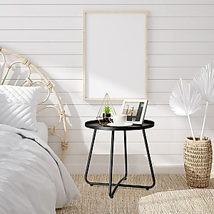 TeoKJ Outdoor Side Tables, Anti-Rust Metal Outdoor End Table, Small Patio Table Round End Table Outdoor Table for Garden Balcony Yard Porch Patio Lawn Black