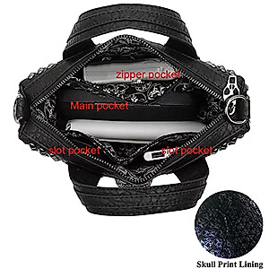 Downupdown Vintage Handbags Women Rivet Purse Gothic Skull Satchel Handbag Leather Tote Bag Top Handle Shoulder Bag Cool Girl-Black