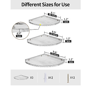 Godimerhea Corner Shelves Wall Mount, Rustic Natural Wood Corner Floating Shelf, Distressed White Storage Organizer Corner Wall Shelves for Living Room Kitchen Bedroom Bathroom Laundry, 9.68x9.68 Inch