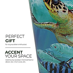 Rivers Edge Products Metal Waste Basket, 10.5-Inch Small Trash Can, Novelty Garbage Can for Office, Kitchen, Bathroom, or Bedroom, Nature and Coastal Home Decor, Guy Harvey Sea Turtle