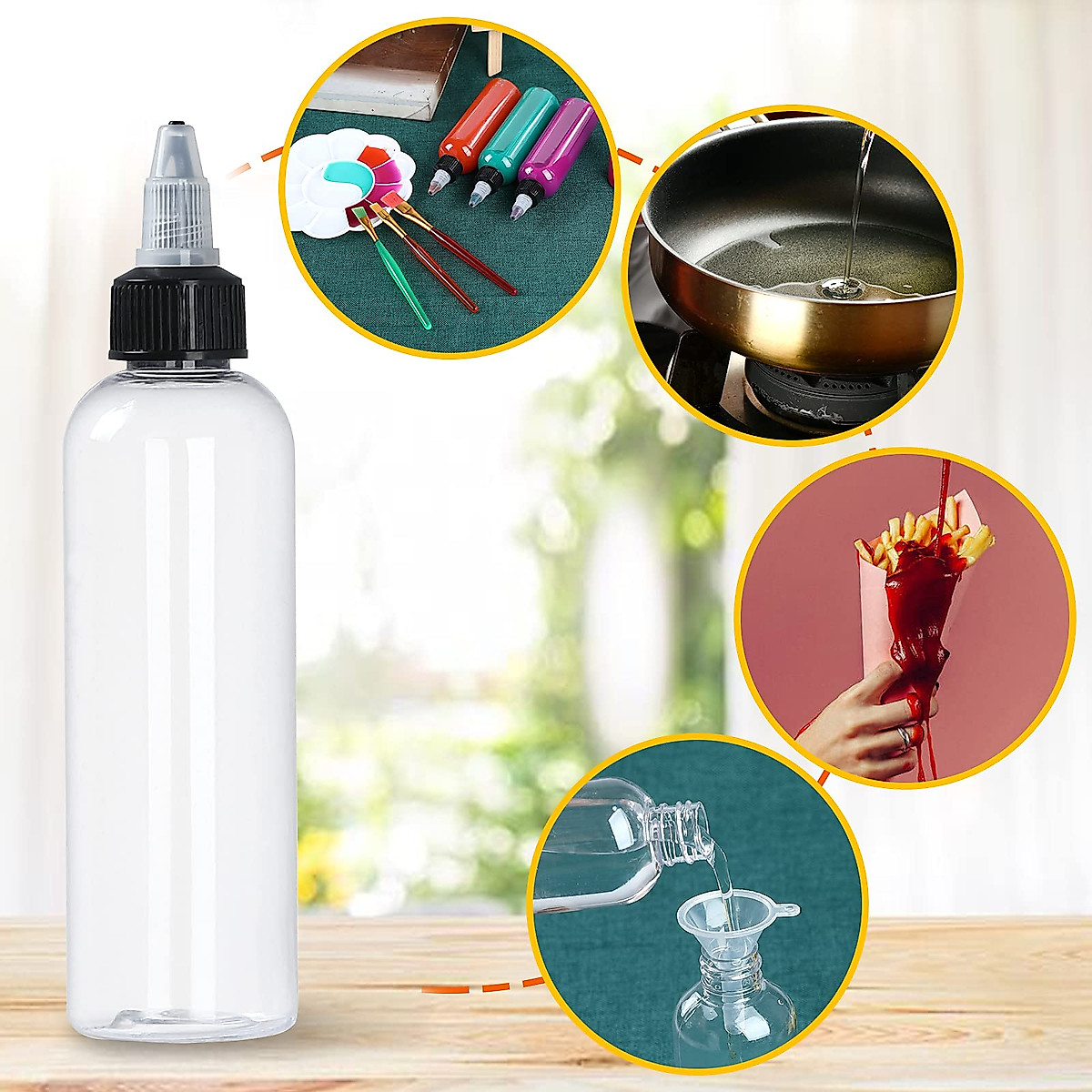 32 Pack 2 oz Plastic Squeezing Bottles, (Shekure) Clear Oil Dispenser Dropper Bottle Applicator with Twist Top Cap and Leak-Proof Inner Gasket for Crafts, Art, Glue, Paint and More