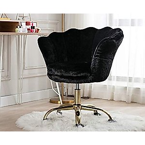 Kmax Office Desk Chair, Fur Makeup Arm Chair Gold Base, Black