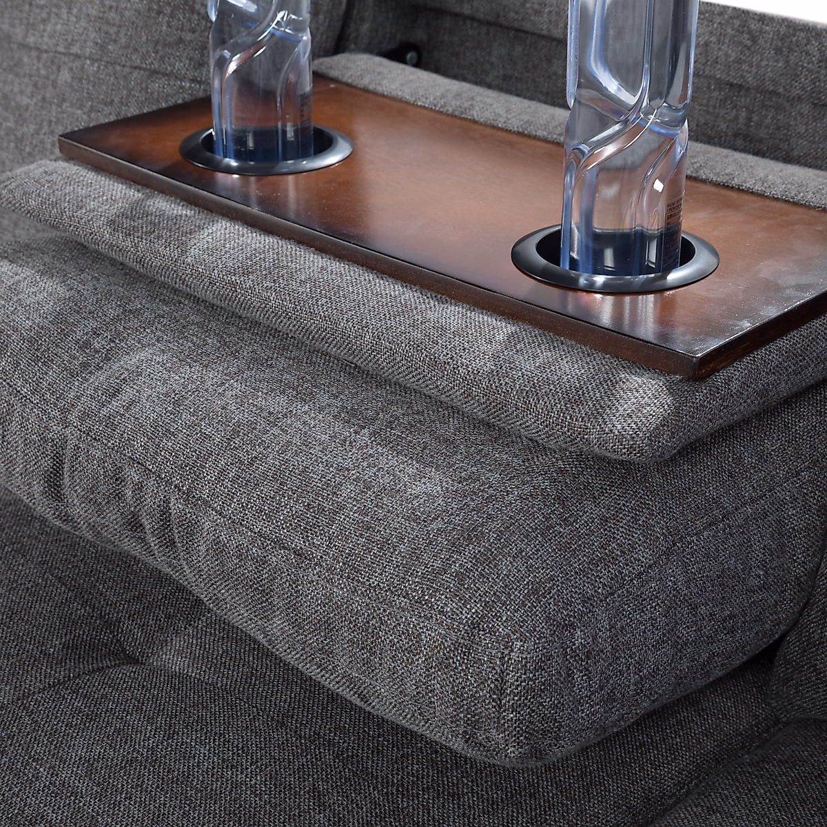 LOPOO 97" Linen Fabric L-Shaped Modular Sectional Sofa, Left-Facing Upholstered Couch with 69" Chaise Lounge, Button Tufted Design, Foldable Backrest with Cup Holders, Grey Living Room Furniture Set