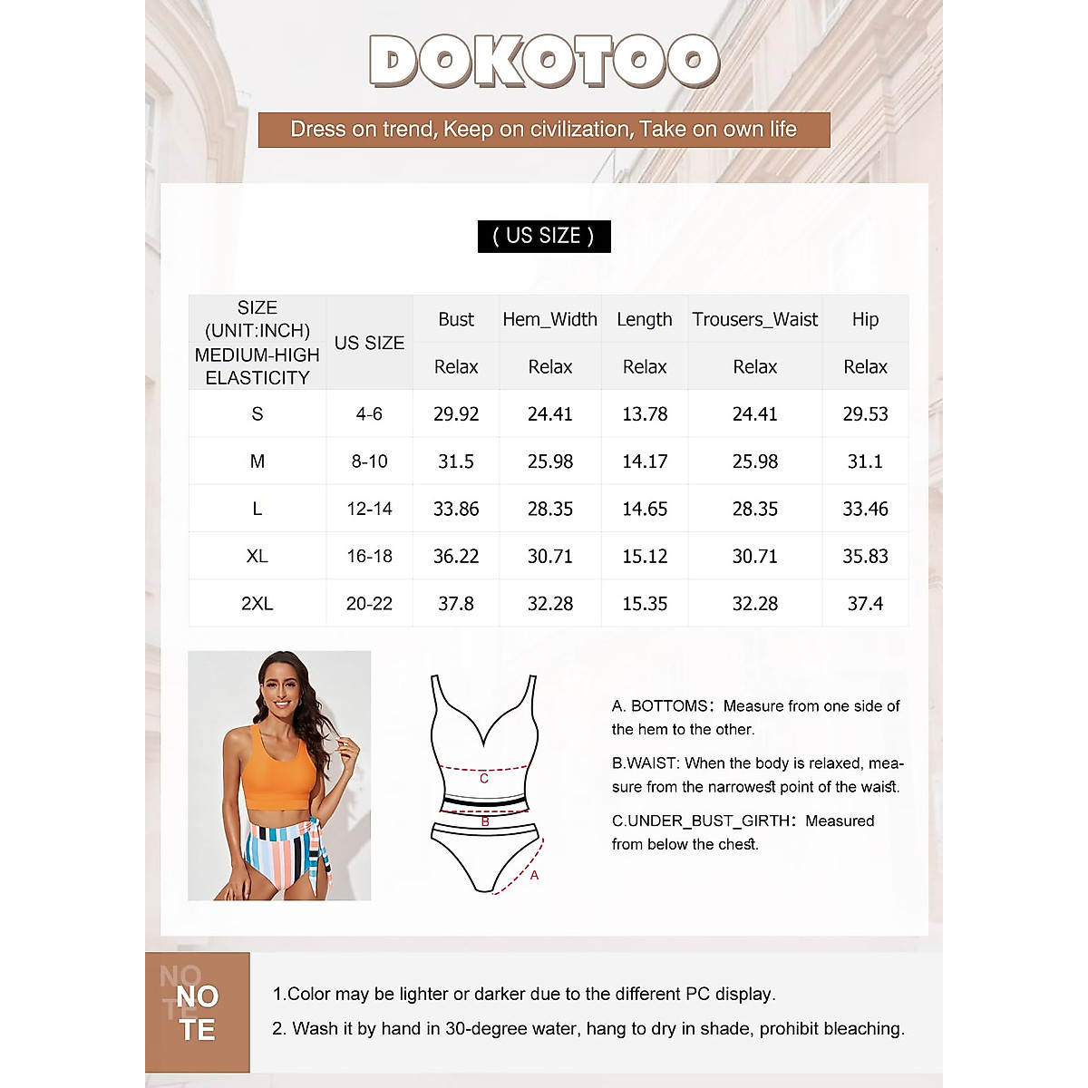 Dokotoo Womens 2 Piece Swimsuit Scoop Neck Sleeveless Racerback Tummy Control High Waisted Tie Knot Flattering Bathing Suits Long Lined Floral Bikini Orange Large