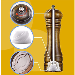 Solid wood oak grinder restaurant pepper manual grinding powder pepper ceramic adjustable coarse grinder (8inches) (8.66x2.16)