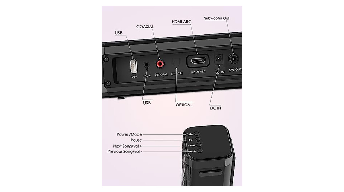 Puxinat 2 in 1 Sound Bar with Subwoofer - Bluetooth System