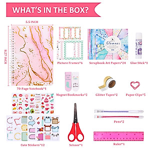 DIY Journal Kit for Girls Trendy Birthday Gifts Ideas for Teen Fun Cute School Art Crafts Stuff Decoration for Tween Journaling Scrapbook Stationery Personalized Diary Supplies Set for Girls Ages 8-14