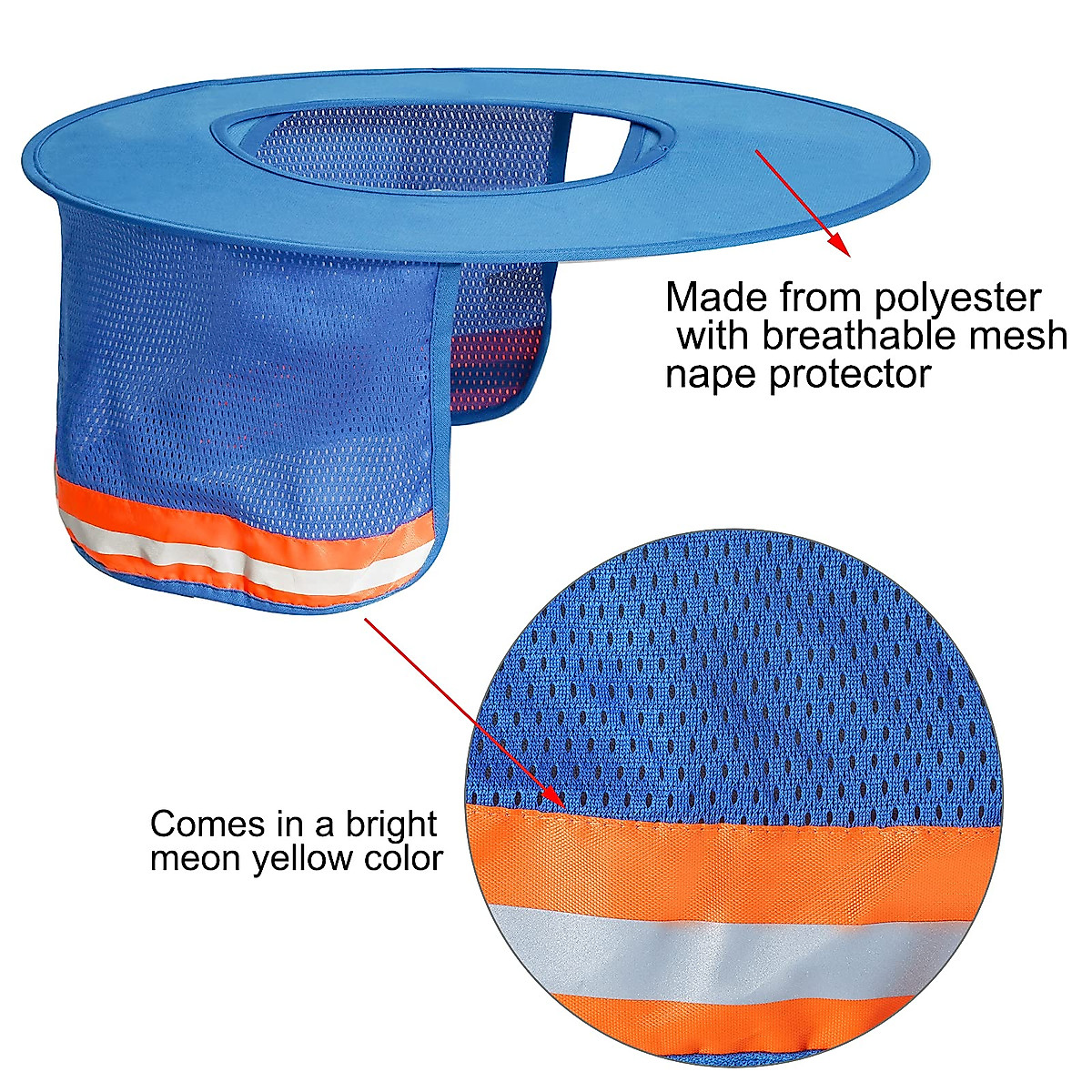 Topbuti 3 Pack Hard Hat Sun Shield Full Brim Mesh Hats Neck Sunshade, High Visibility Neck Sunshield w/Reflective Stripe for Hardhats (Blue)
