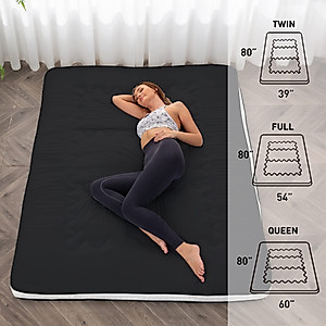 Dr.Futon Japanese Floor Futon Mattress Extra Thick Folding Roll Up Bed Topper Mat for Guest,Lounger and Tavel