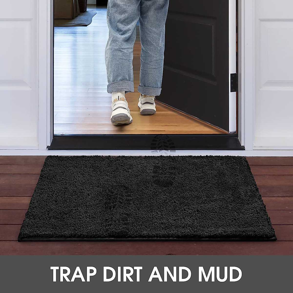 HOMEIDEAS Door Mats Indoor, 24"x36" Super Absorbent Non Slip Rugs for Entryway, Front Back Welcome Doormat Dirt Trapper (Black)