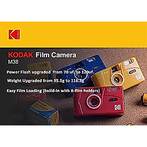 Kodak M38 35mm Film Camera - Focus Free, Powerful Built-in Flash, Easy to Use (Flame Scarlet)