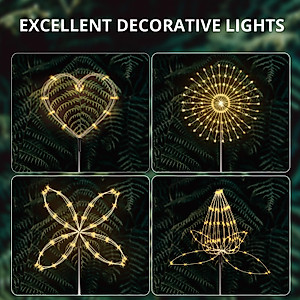 iFalarila 8 Modes Solar Garden Lights with 1200mAH Solar Panels, 480 LED Fairy Lights - Waterproof - Firework Light - String Lights for Yard Decorations, Pathway, Garden, Patio - 4 Pack Warm White
