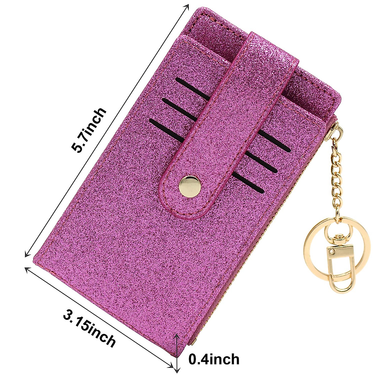 FFpaw Glitter Credit Card Wallet for Women Shiny Small Coin Purse RFID Blocking Card Holder with Key Ring (Shiny Rose)