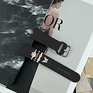 Kakurookie Band for Samsung Galaxy Watch 7 6 5 4 Band with Charms, Women Silicone Band with Metal Diamond Charms Accessories for Watch 6 Classic /Watch 5 Pro/Watch 4 Classic 47mm 46mm 44mm 43mm 42mm 40mm