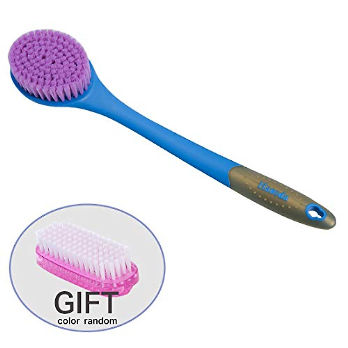 Bath Body Brush with Long Handle Back Scrub Brushes Wet or Dry Brushing Body Shower Brush (Blue)