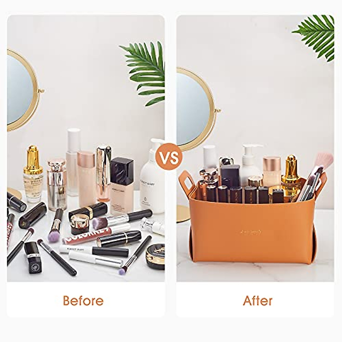 Small PU Storage Bins, Faux Leather Storage Basket with Handles, Collapsible Storage Bin for Closets, Shelves, Perfect for Organizing Keys, Remote Control, Wallet, Jewelry, Sunglasses, Gifts