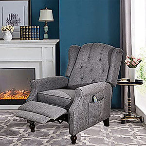 SAMERY Wingback Recliner Chair with Massage and Heat- Accent Chair Push Back Chair for Living Room Bedroom, Tufted Comfy Reclining Arm Chair Sofa, Reading, Napping