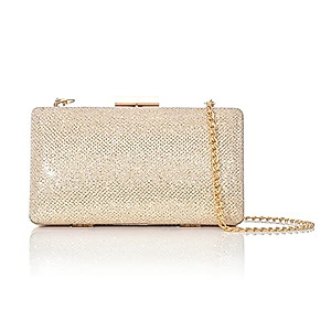 Evening Clutch Bag with Sparkling Glitter for Formal Wedding Graduation Party Elegant Crossbody Shoulder Handbag (Gold)