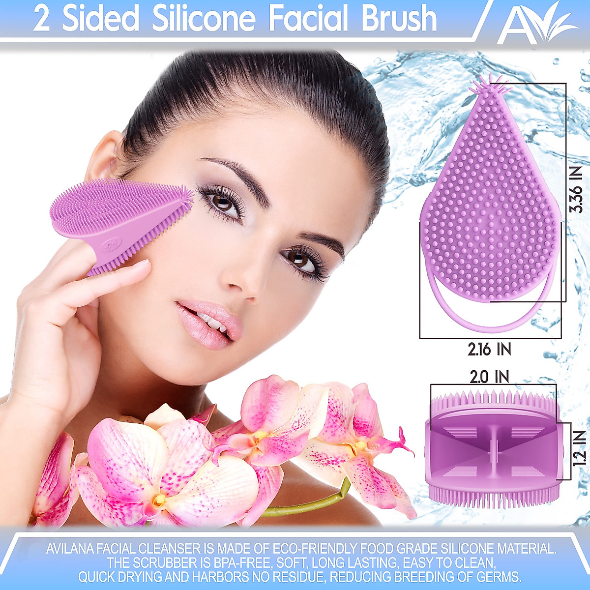 Avilana Silicone Face Scrubber- Dual Sided Manual Facial Cleansing Brush -Face Scrubber and Exfoliator- Deep Cleansing for All Skin Type (Lavender)