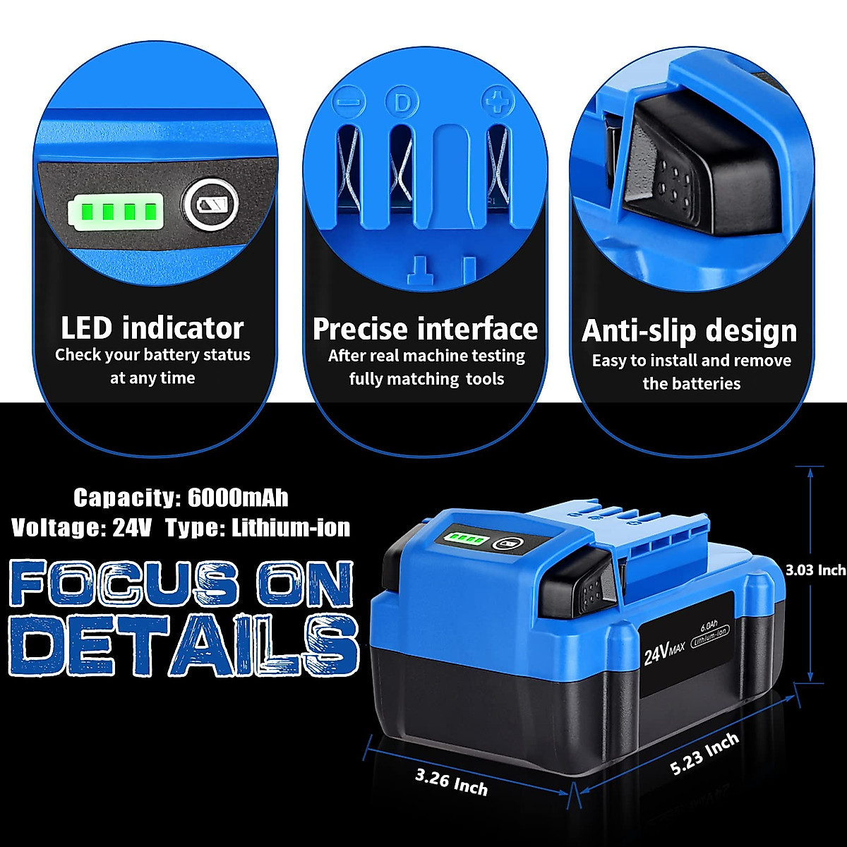TenHutt 【Upgrade】 2Pack 6.0Ah Replace Battery for Kobalt 24V Battery MAX 6.0Ah KB624-03 KB524-03 KB424-03 KB224-03 0673802 Cordless Tools Lithium Ion Battery[Can't FIT Snow Joe &Sun Joe &Chain Saw]