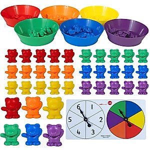 edxeducation Counting Bears with Matching Bowls - Early Math Manipulatives - 68pc Set - 60 Bear Counters, 6 Bowls & 2 Game Spinners - Home Learning