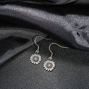 Titanium Vintage Sunflower Drop Earrings For Women, Stainless Steel Flower Dangle Earrings Charms, Pure Titanium Hook Hypoallergenic For Sensitive Ear