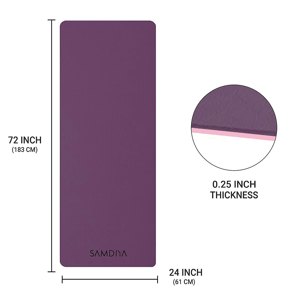 Samdiya Yoga Mat - TPE Classic 1/4 Inch Thick Pro Yoga Mat Eco Friendly Non Slip Fitness Exercise Mat with Carrying Strap-Workout Mat for Yoga, Pilates and Floor Exercises (Magenta-Pink)