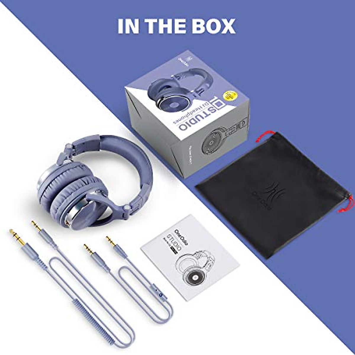 OneOdio Over Ear Headphone, Wired Bass Headsets with 50mm Driver, Foldable Lightweight Headphones with Share Port and Mic for Recording Monitoring Mixing Podcast Guitar PC TV (Light Blue)